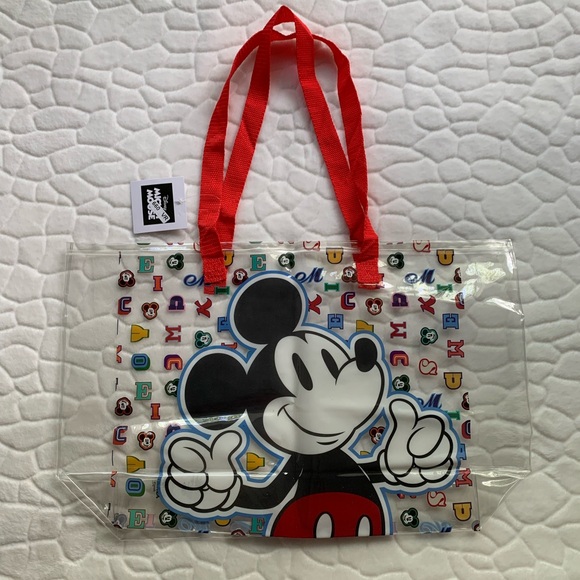 Bags | Mickey Mouse Clear Tote Bag Red Handles | Poshmark